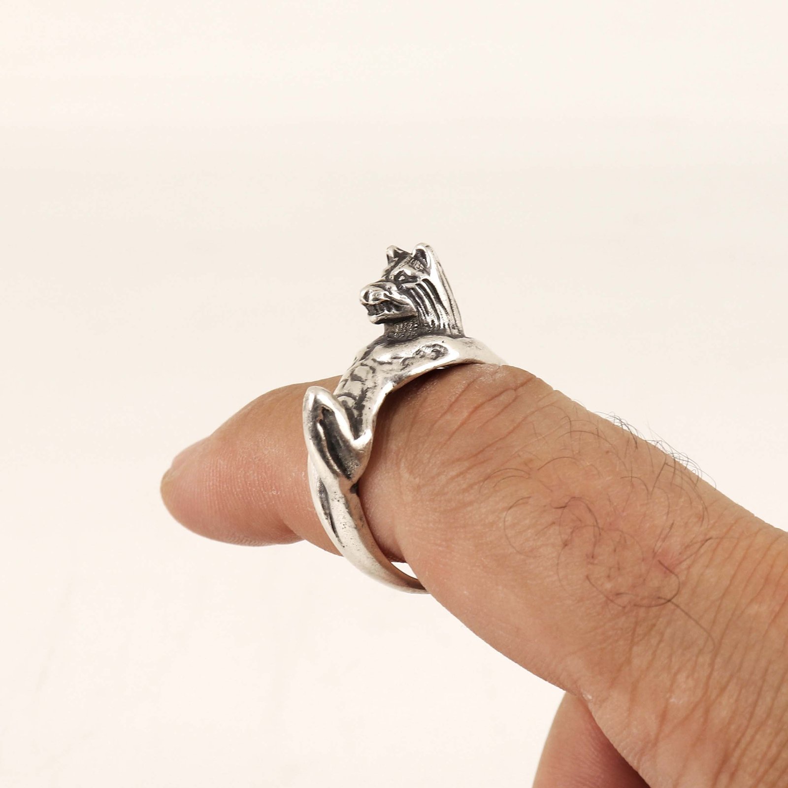 Wolf Ring With Man Body, Sterling Silver Handmade Animal Totem Jewelry ...